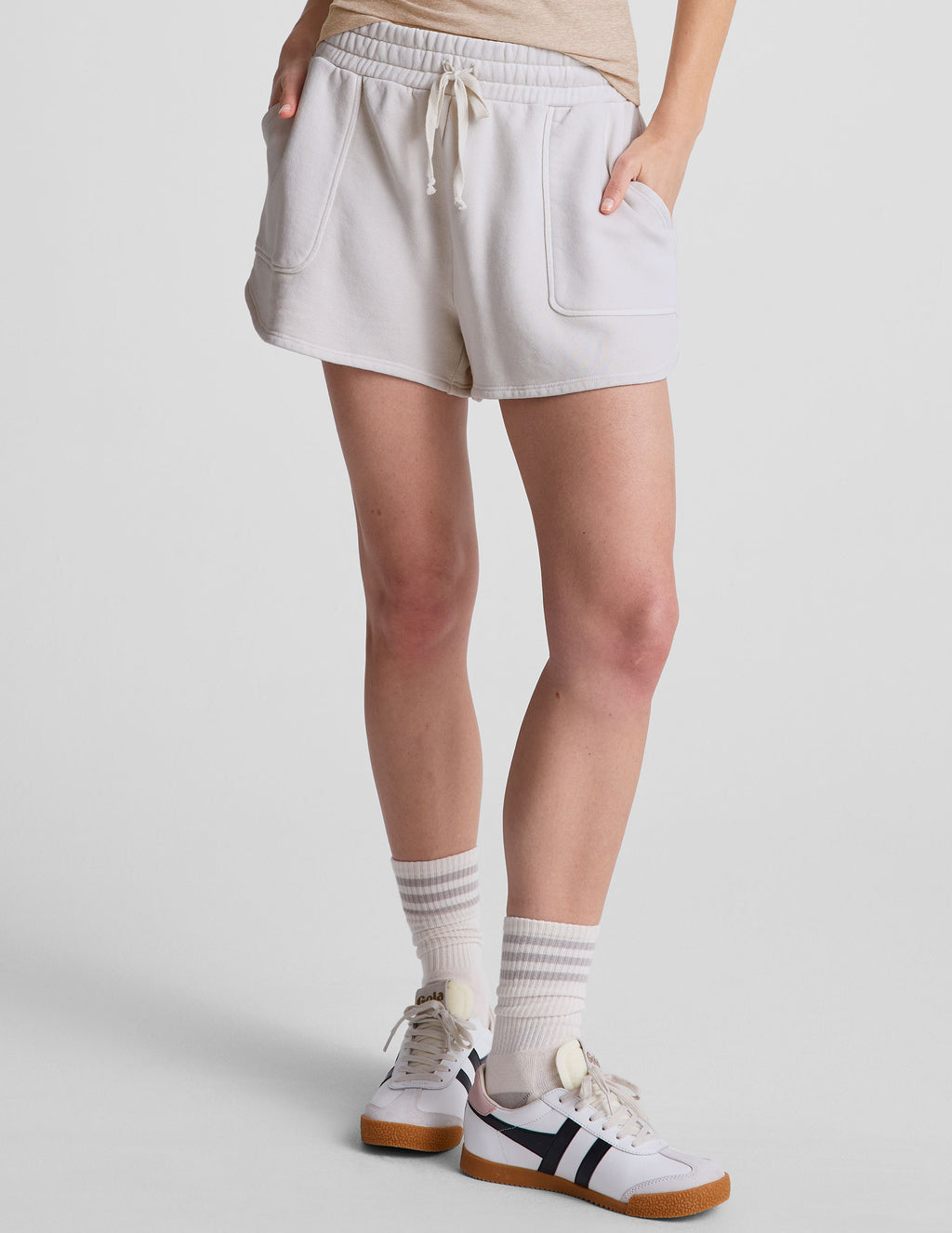 Relaxed Drawstring Cali Shorts - Washed Vintage White | Beyond Yoga