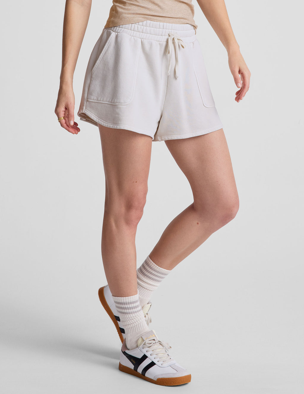 Relaxed Drawstring Cali Shorts - Washed Vintage White | Beyond Yoga