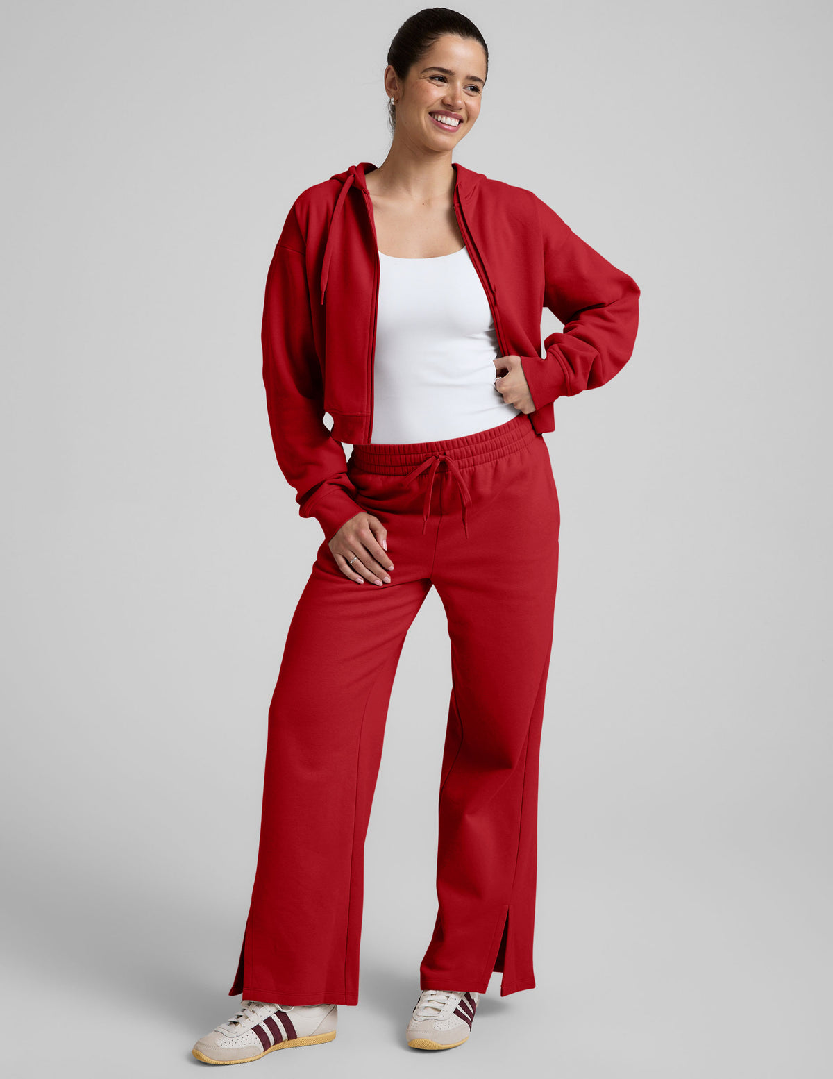 Wide Leg Side Slit LuxeFleece Pant - Holly Red | Beyond Yoga