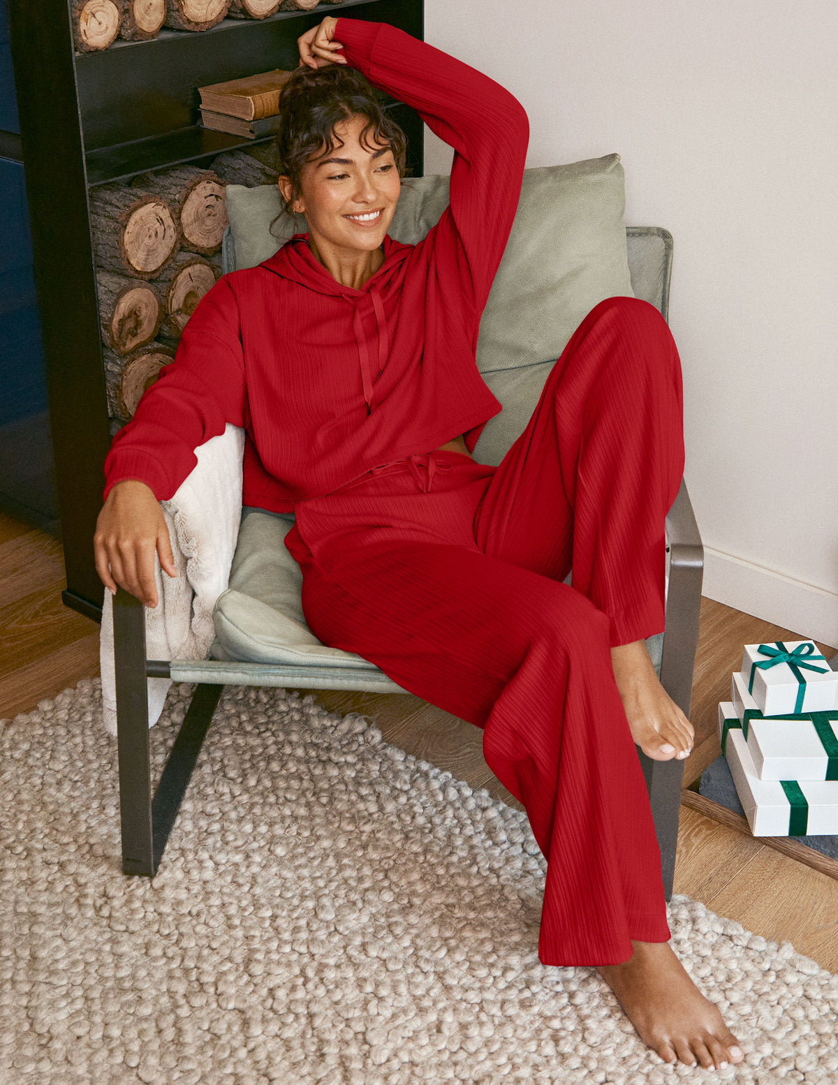 Ribbed Wide Leg Breathe Easy Pants - Holly Red | Beyond Yoga