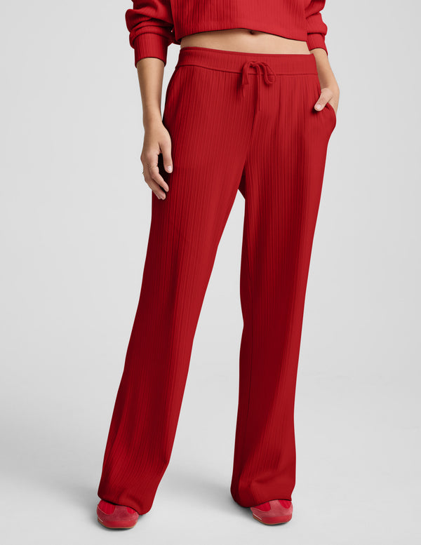 Ribbed Wide Leg Breathe Easy Pants - Holly Red | Beyond Yoga