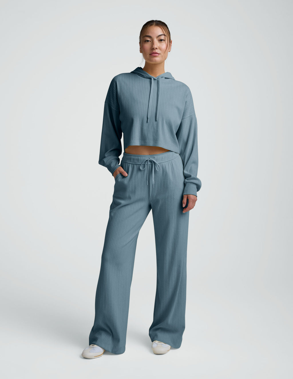 Ribbed Wide Leg Drawstring Pants - Misty Blue | Beyond Yoga