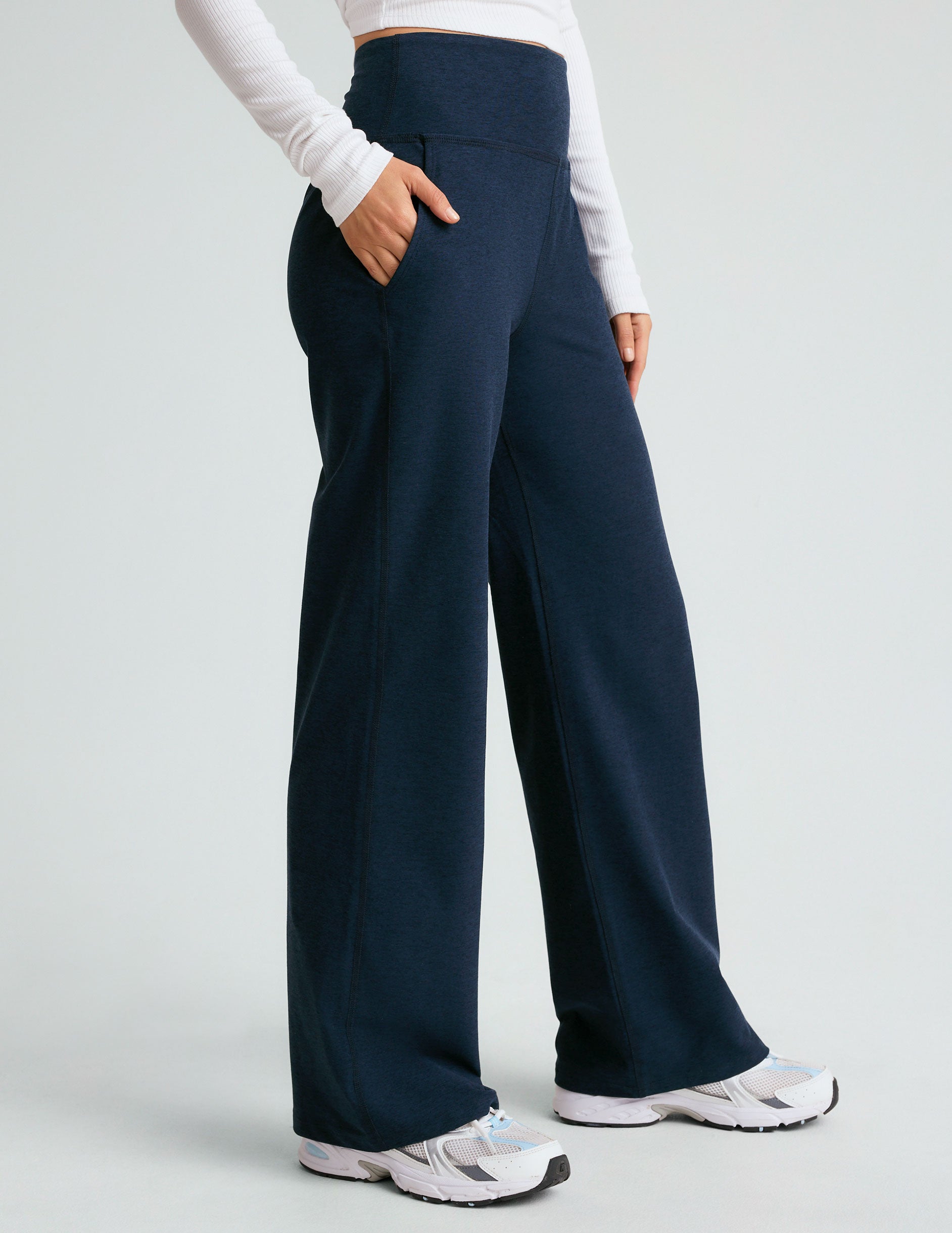 High Waisted Spacedye Laid Back Wide Leg Pant - Navy | Beyond Yoga