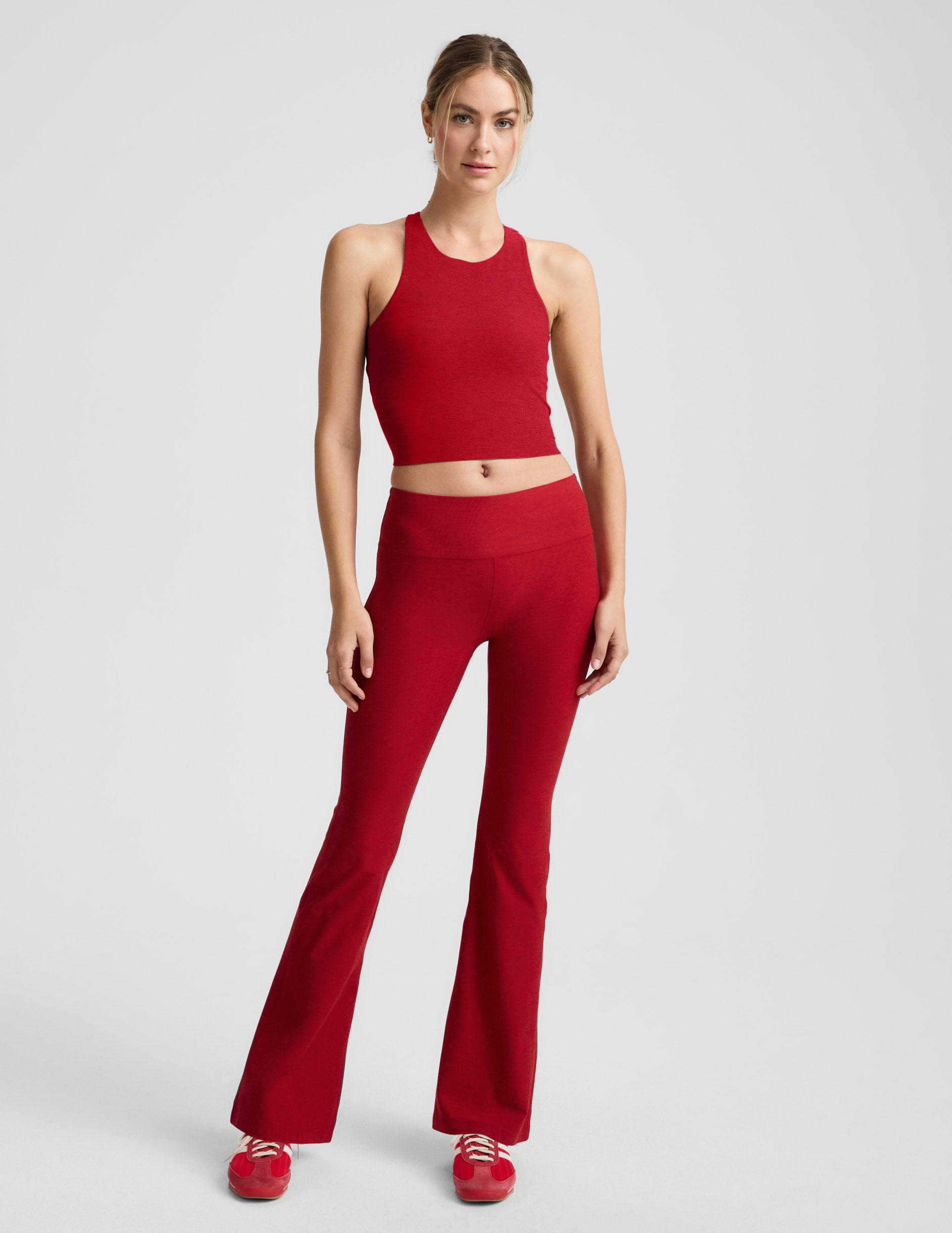 Women's Mid-Rise Bootcut Spacedye Pant - Holly Red Heather | Beyond Yoga