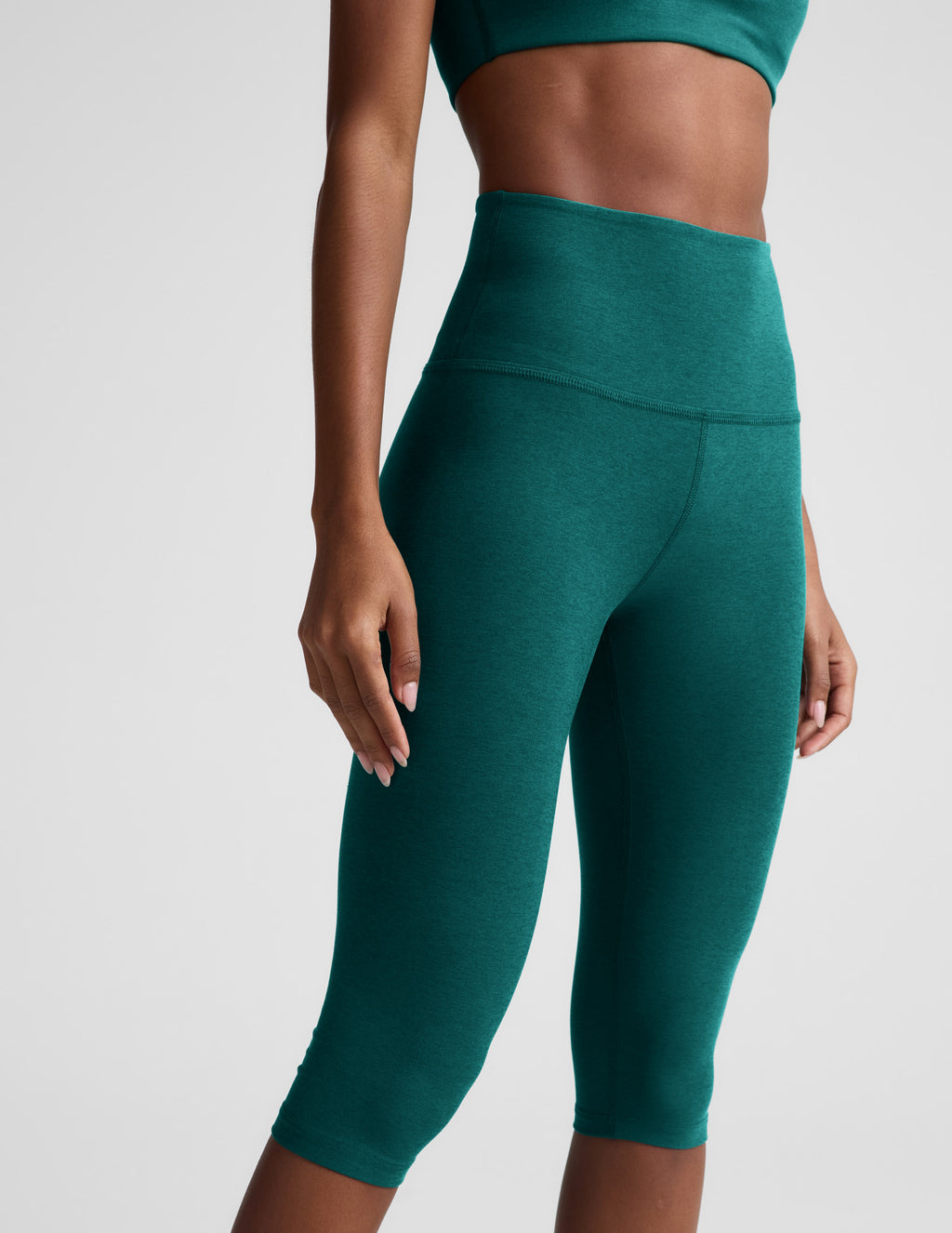 High Waisted Spacedye Pedal Pusher Legging - Teal Sea Heather | Beyond Yoga