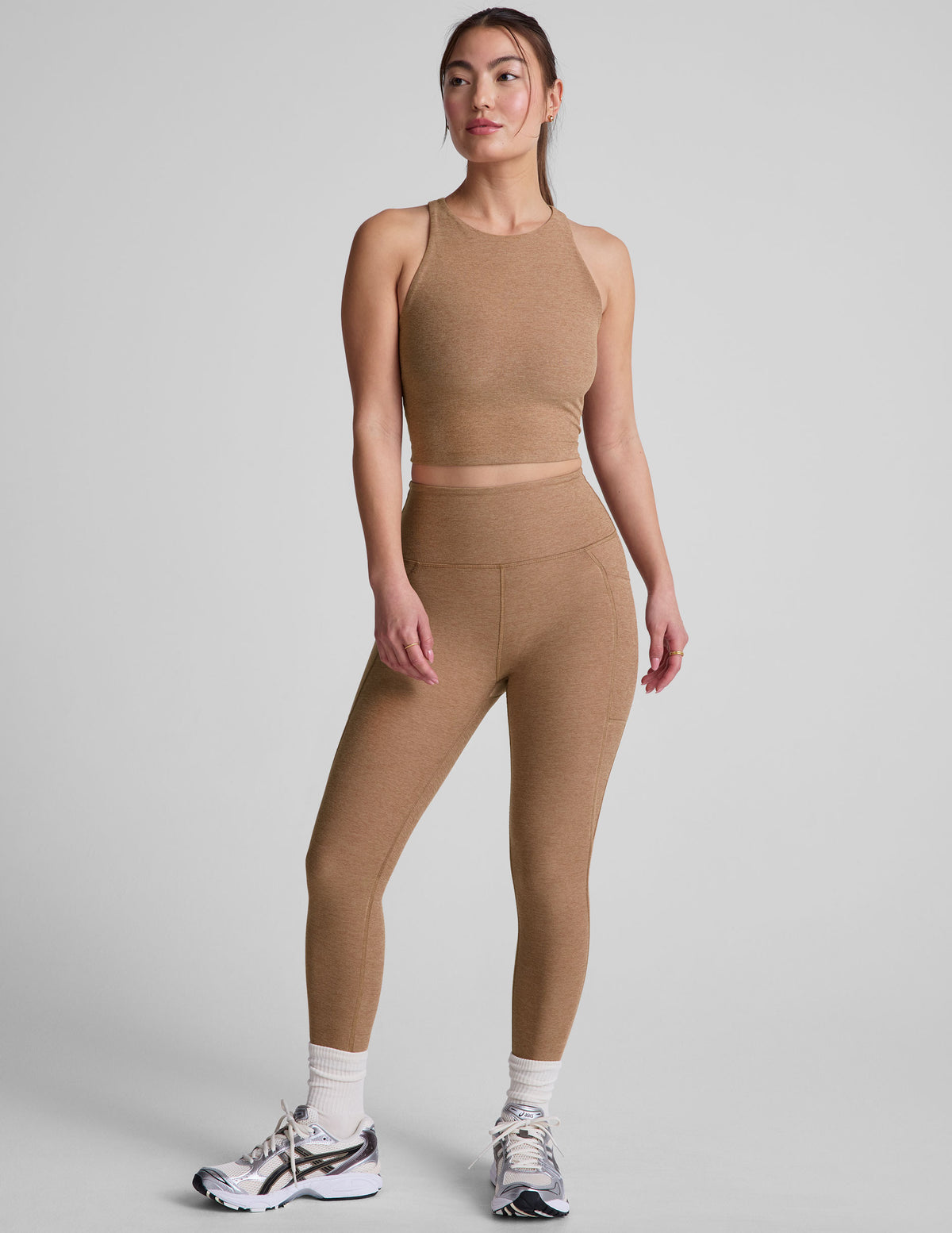 High Waisted Capri Spacedye Legging - Desert Sand Heather | Beyond Yoga