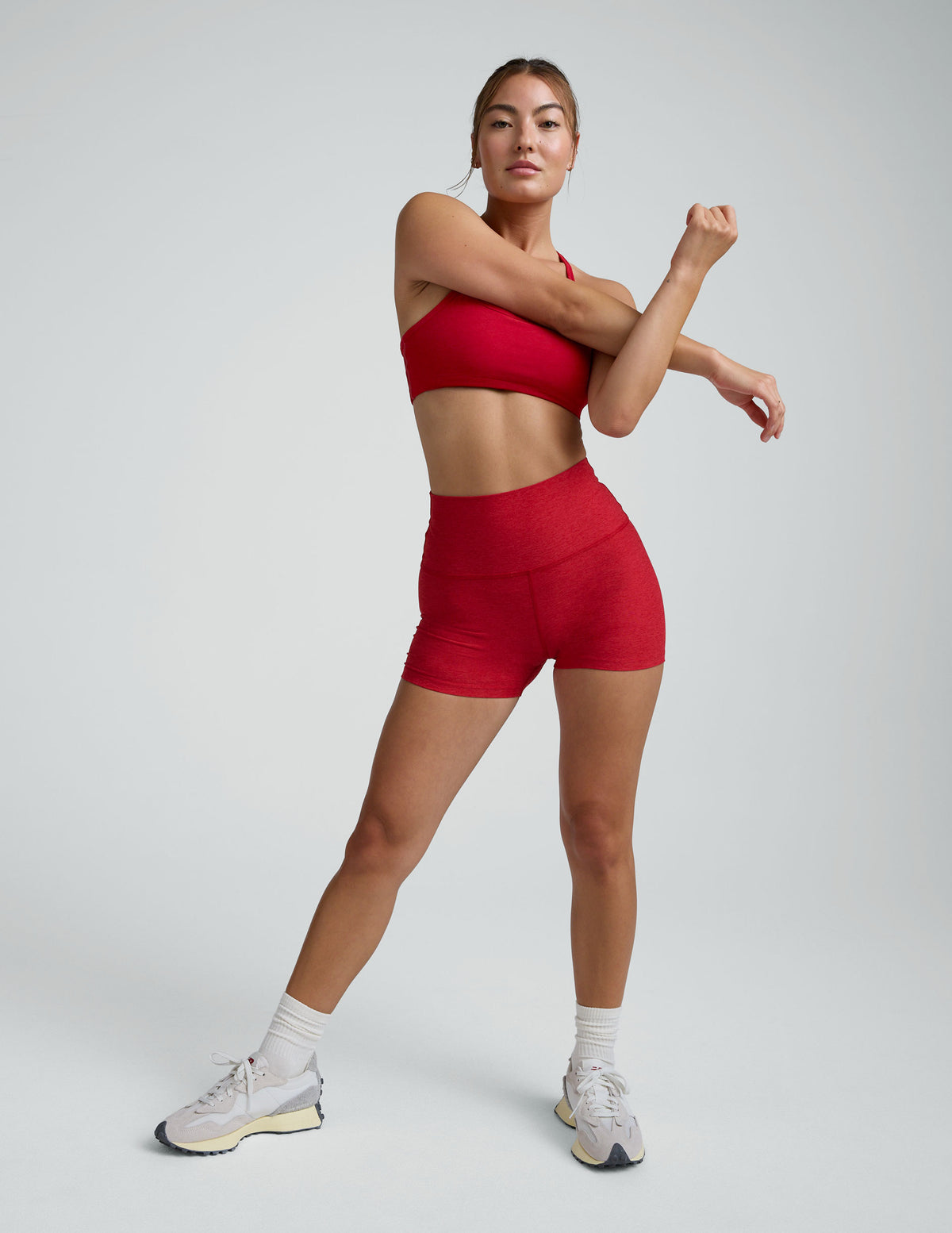 High Waisted 3" Spacedye Running Shorts - Red | Beyond Yoga