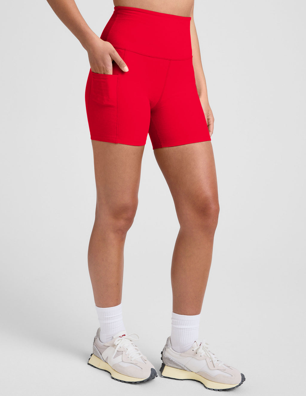 High Waisted Spacedye Pocket Bike Shorts - Red | Beyond Yoga